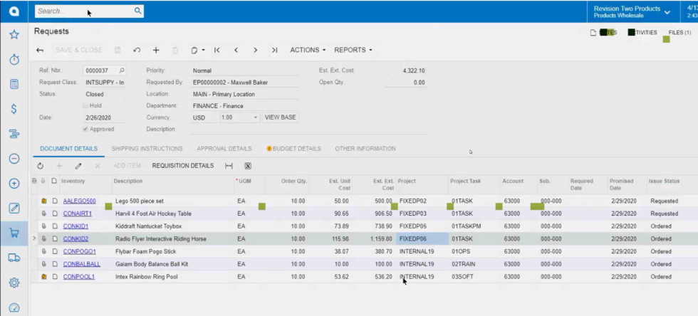 Acumatica Requisitions For Project Accounting Acumatica Isv Solutions